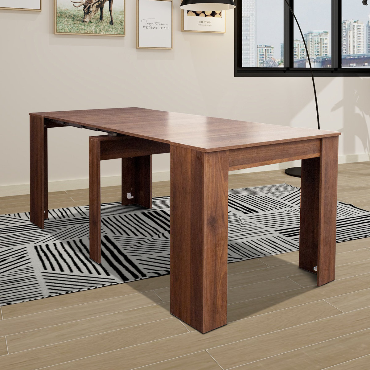 Ebern Designs Kayleigh Extendable Wood Rectangular Dining Table, Retractable As a Console Table ...